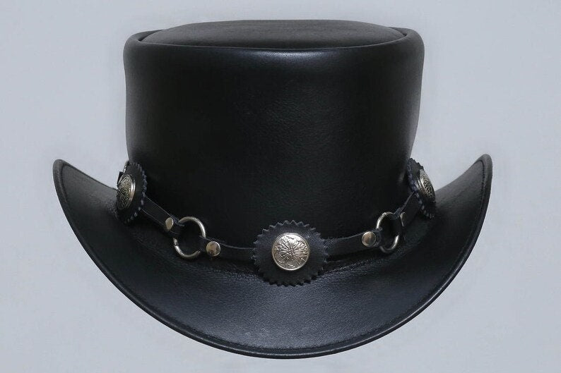 Steampunk El Dorado The Swagger Black Flower Concho Band Leather Top H ...